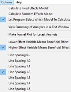 Meta-analysis Program – Options Menu - ECstep