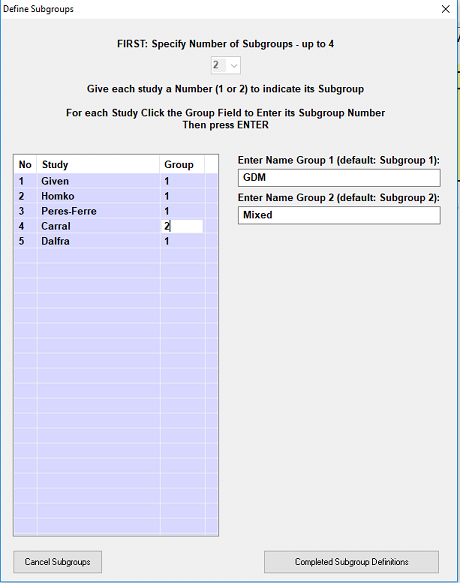 Meta-Analysis Program – Define Subgroups - ECstep